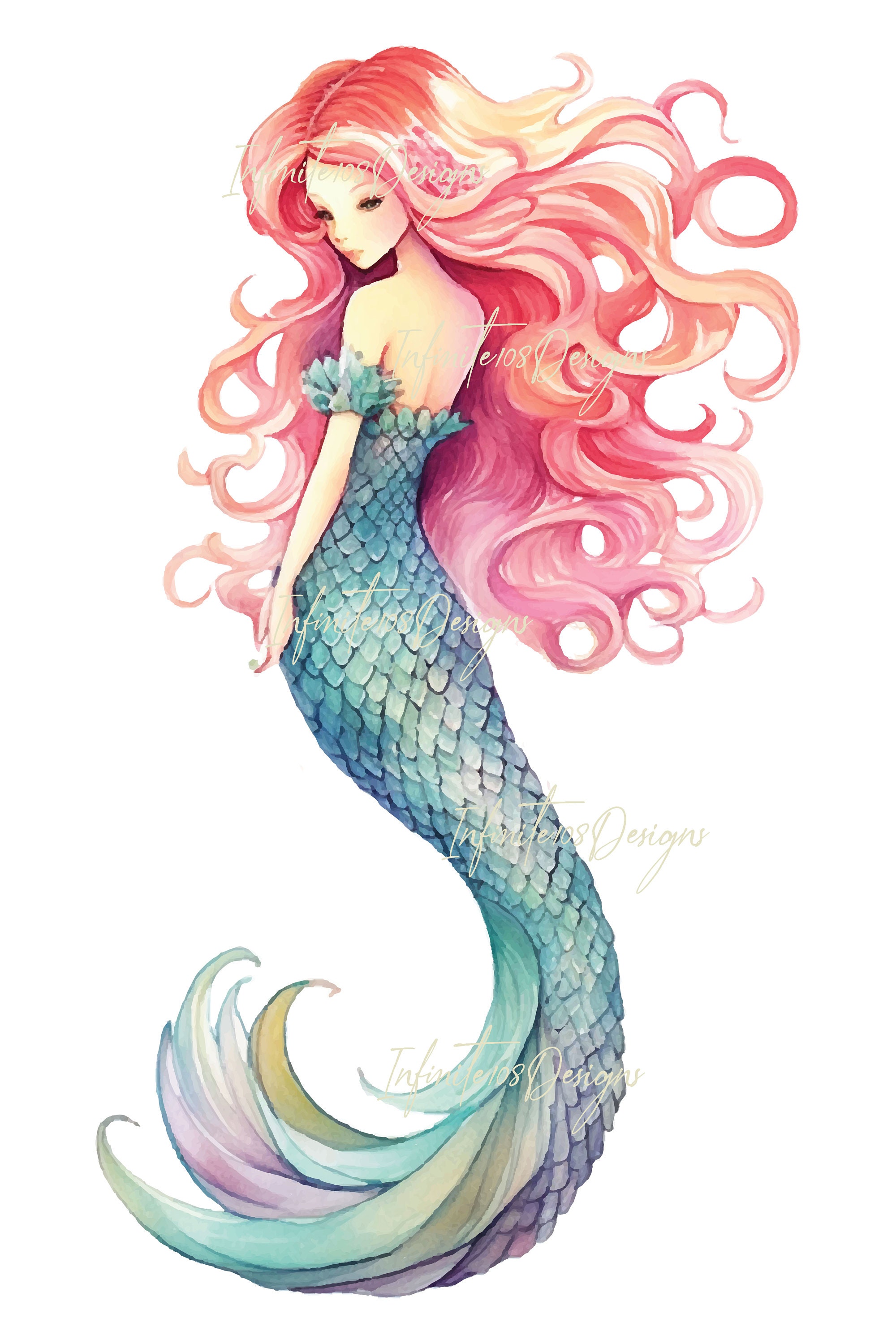 Mermaid Print & Transparent PNG | Commercial Use OK | Instant Digital ...