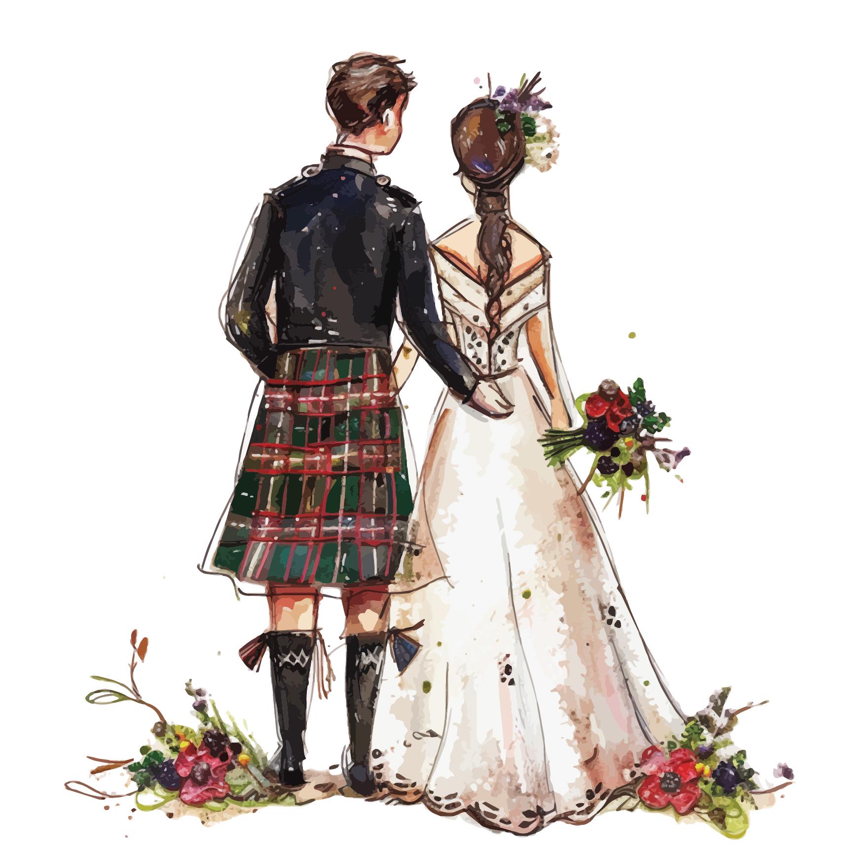 Scottish Kisses - Scottish Bride and Groom Vector Images PNG SVG JPG ...