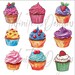 30 Cupcakes Vector Clip Art Collection - Whimsical Style Drawn Images ...