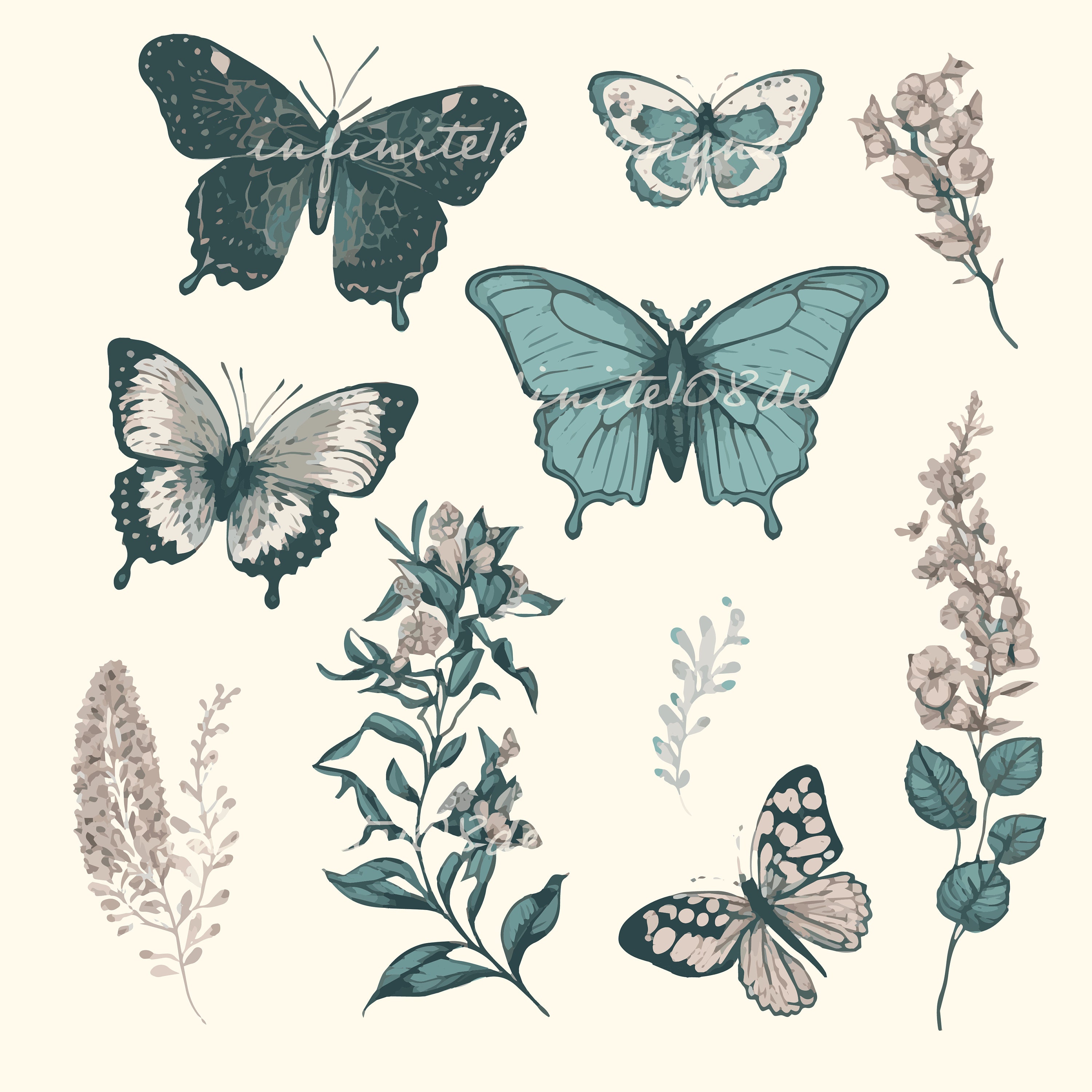 Boho Butterfly & Twig Clip Art: Whimsical PNG SVG PDF Images - Etsy