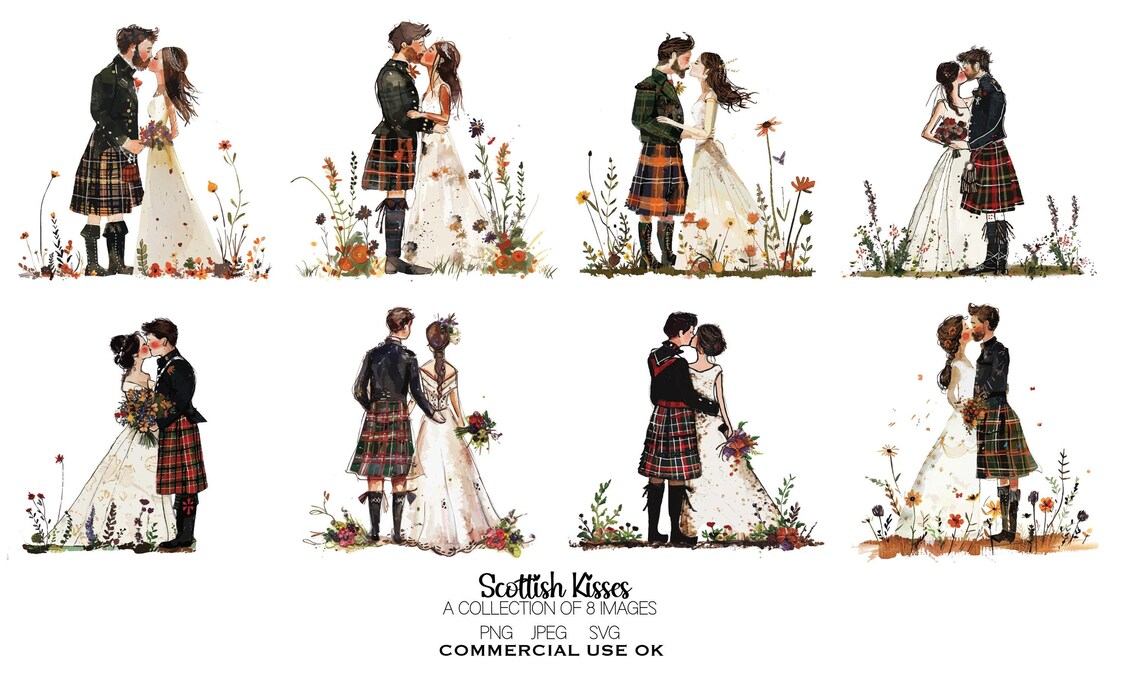Scottish Kisses - Scottish Bride and Groom Vector Images PNG SVG JPG ...