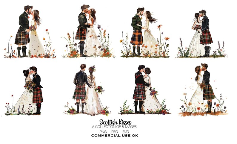 Scottish Kisses - Scottish Bride and Groom Vector Images PNG SVG JPG ...