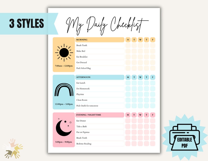 Editable Daily Routine Checklist Kids Toddlers | Personalized Planner ...