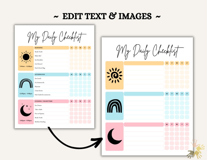 Editable Daily Routine Checklist Kids Toddlers Personalized Planner to ...