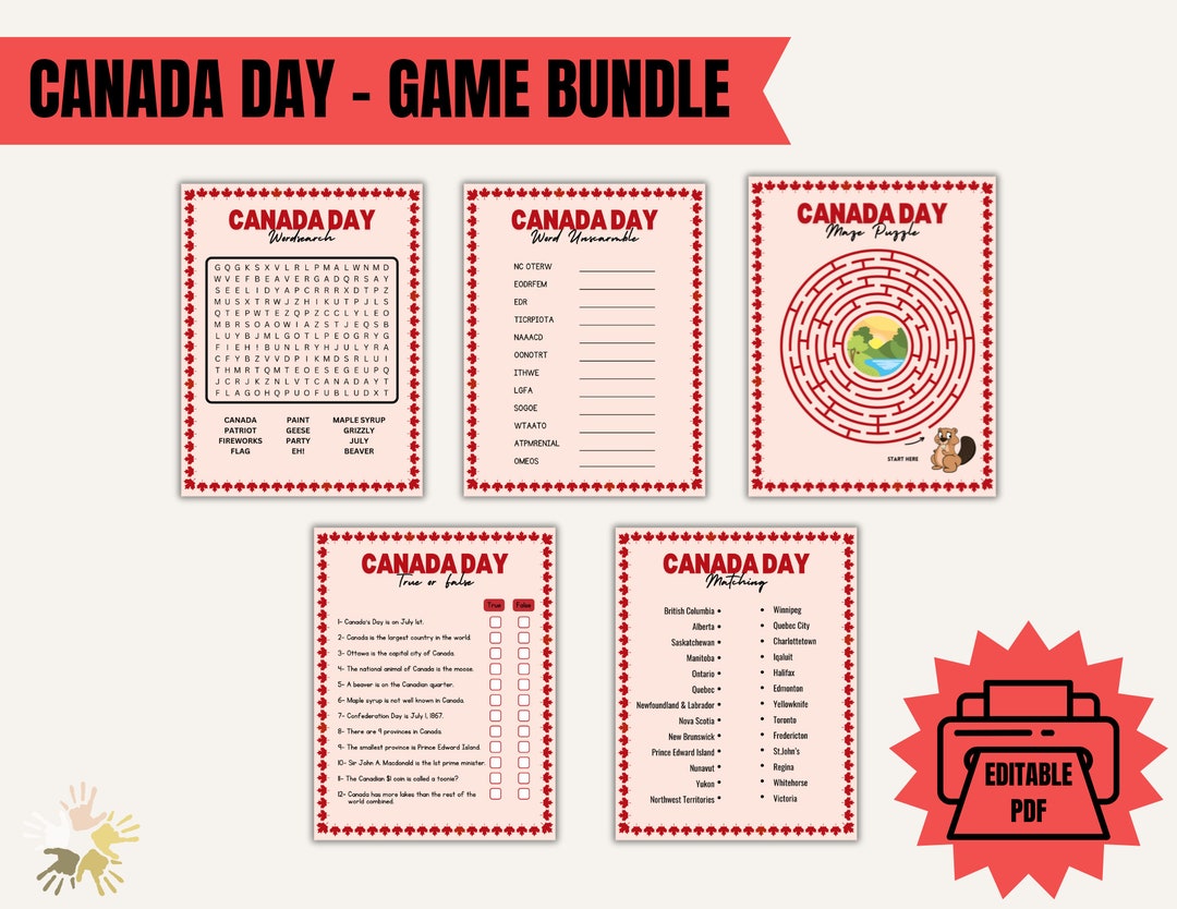Canada Day Game Bundle | for Kids | Games: Wordsearch, Word Unscramble ...