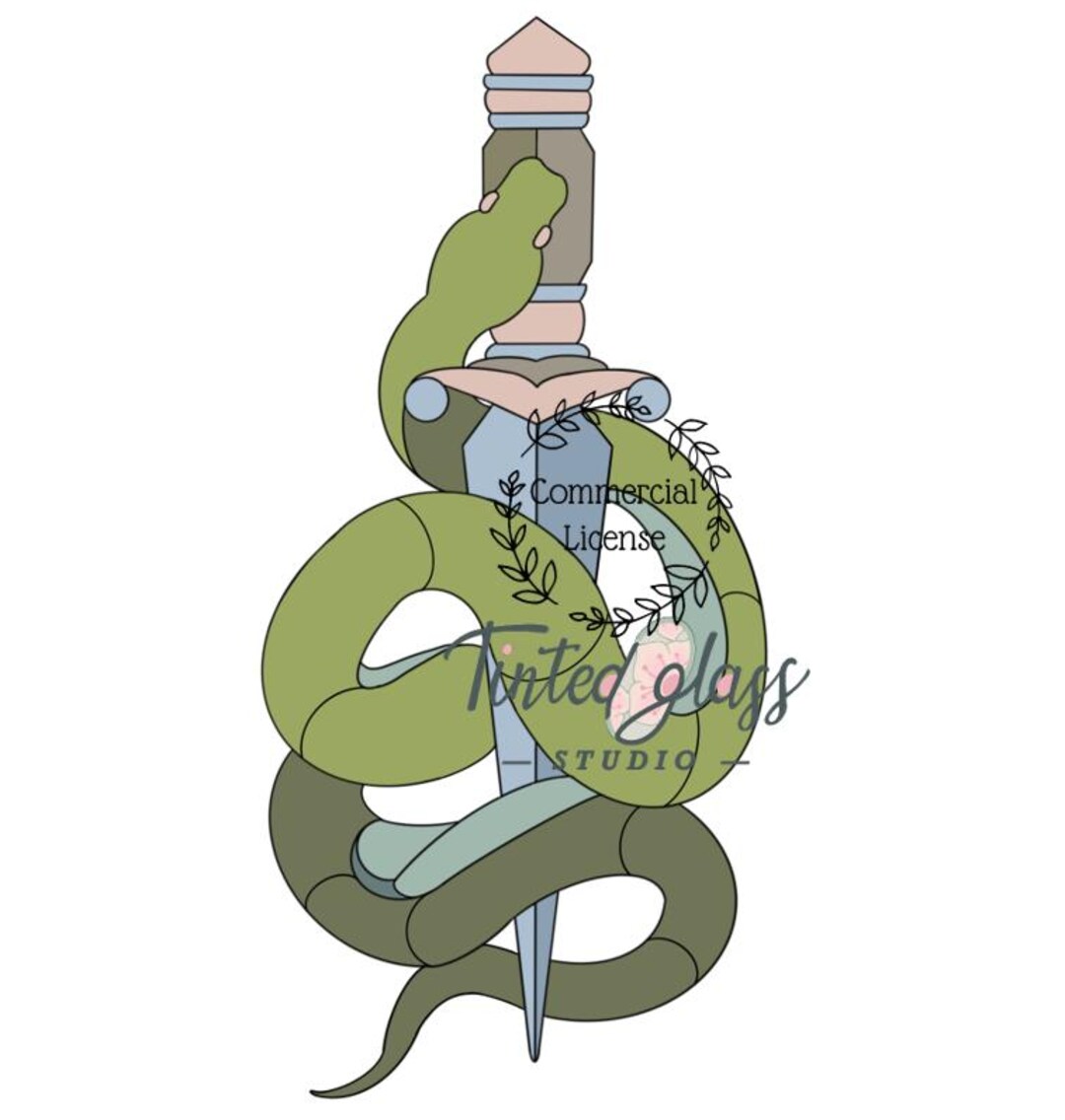 Snake and Dagger Stained Glass Pattern, Traditional Tattoo Stained ...