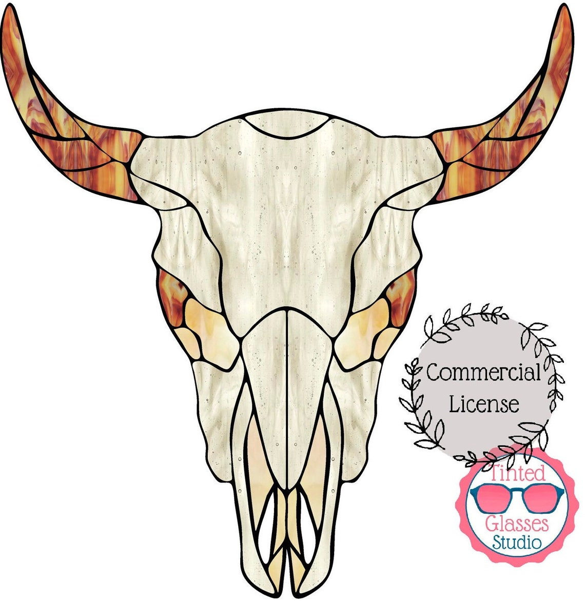 Steer Skull Stained Glass Pattern - Etsy