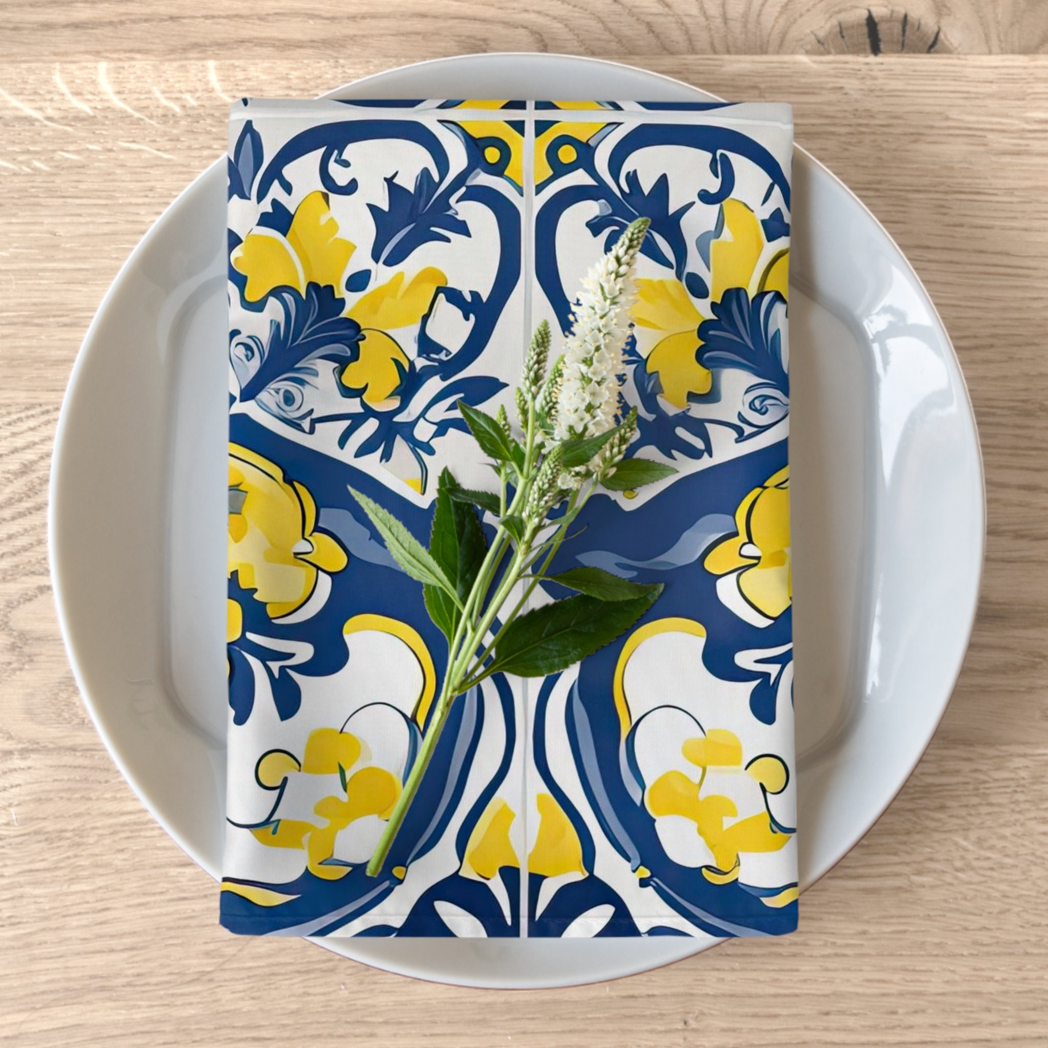 Set 4 Cloth Napkins French Blue White and Yellow Country French Cottage ...