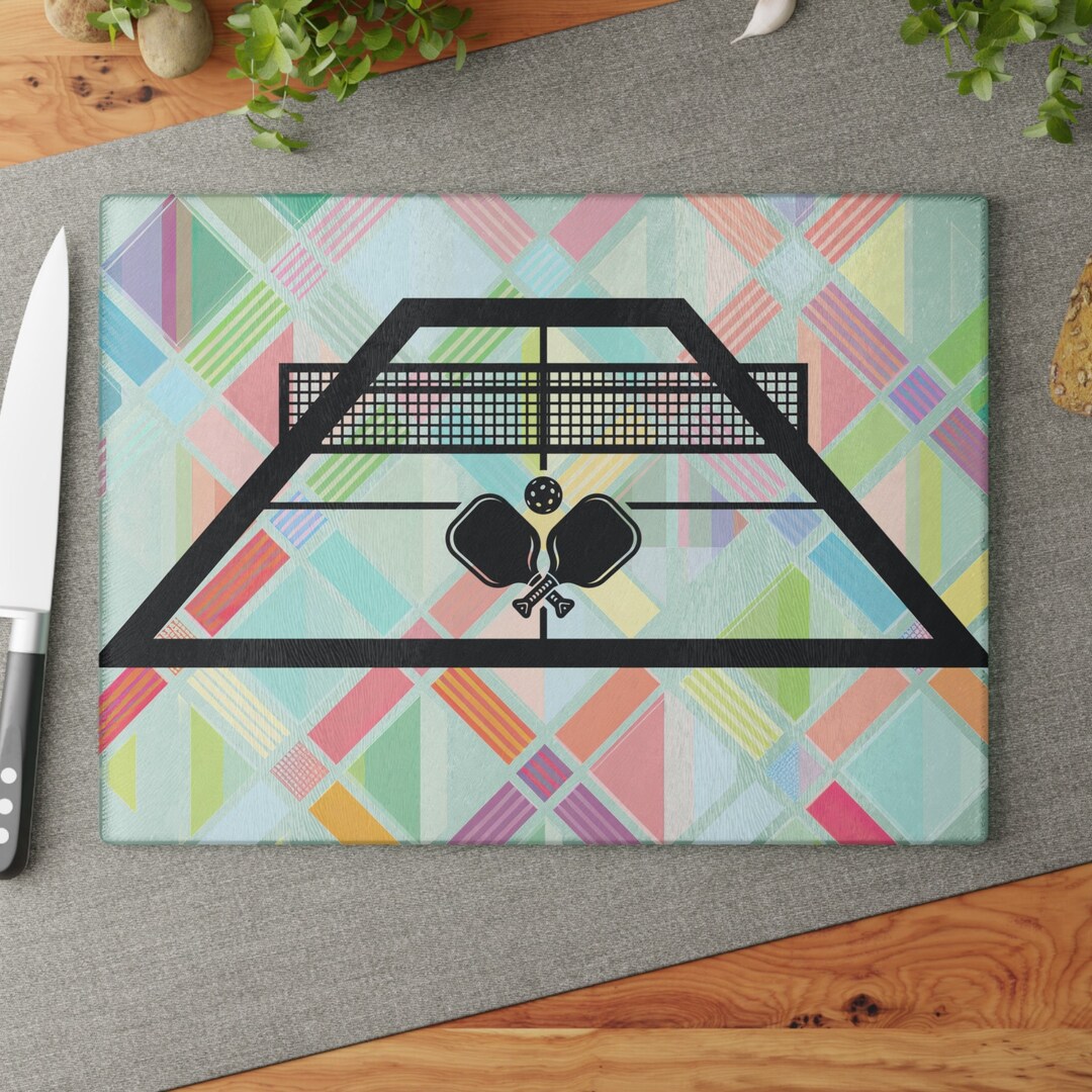 Preppy Plaid Pickleball Court Glass Cutting Charcuterie Board Platter ...