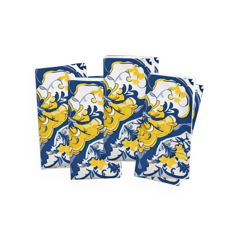 Set 4 Cloth Napkins French Blue White and Yellow Country French Cottage ...