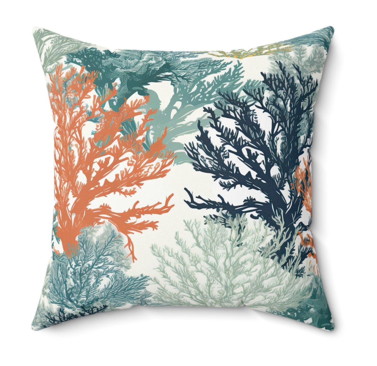 Peach Coral and Blue Coral Underwater Square Pillow AND Insert Nautical ...