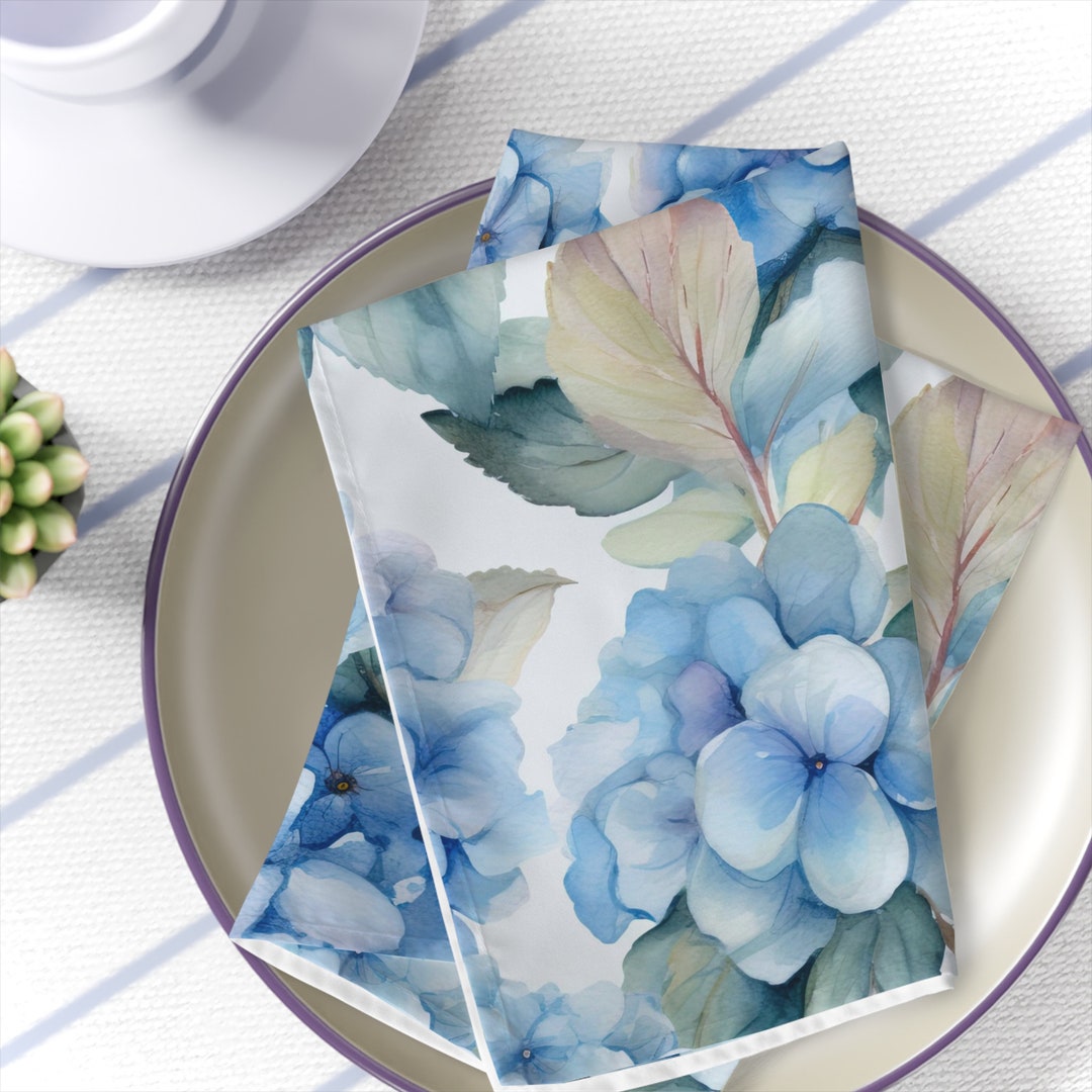 Set of 4 Cloth Napkins Summer Blue Hydrangea Watercolor Print - Etsy