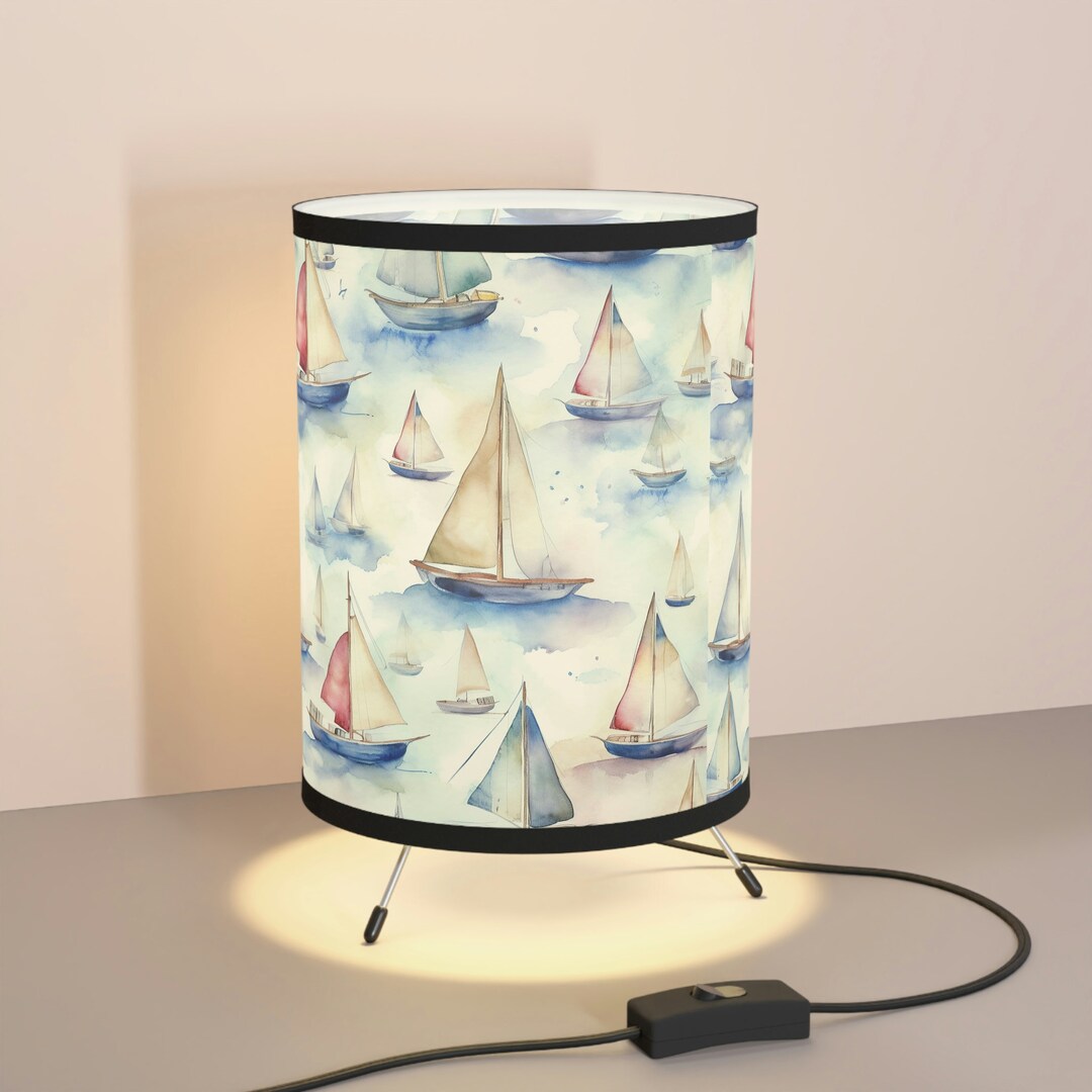 Watercolor Sail Boat Tripod Lamp With High-res Printed Shade Sailboats ...