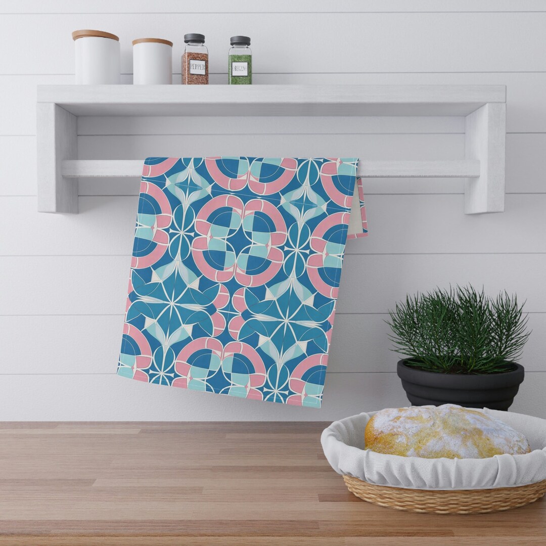 Blue and Pink Preppy Geometric Kitchen Towel Gift for Cook Chef - Etsy