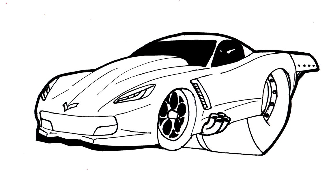 Cartoon Race Car Drawing-vector Racecar Drawing-cartoon Corvette ...
