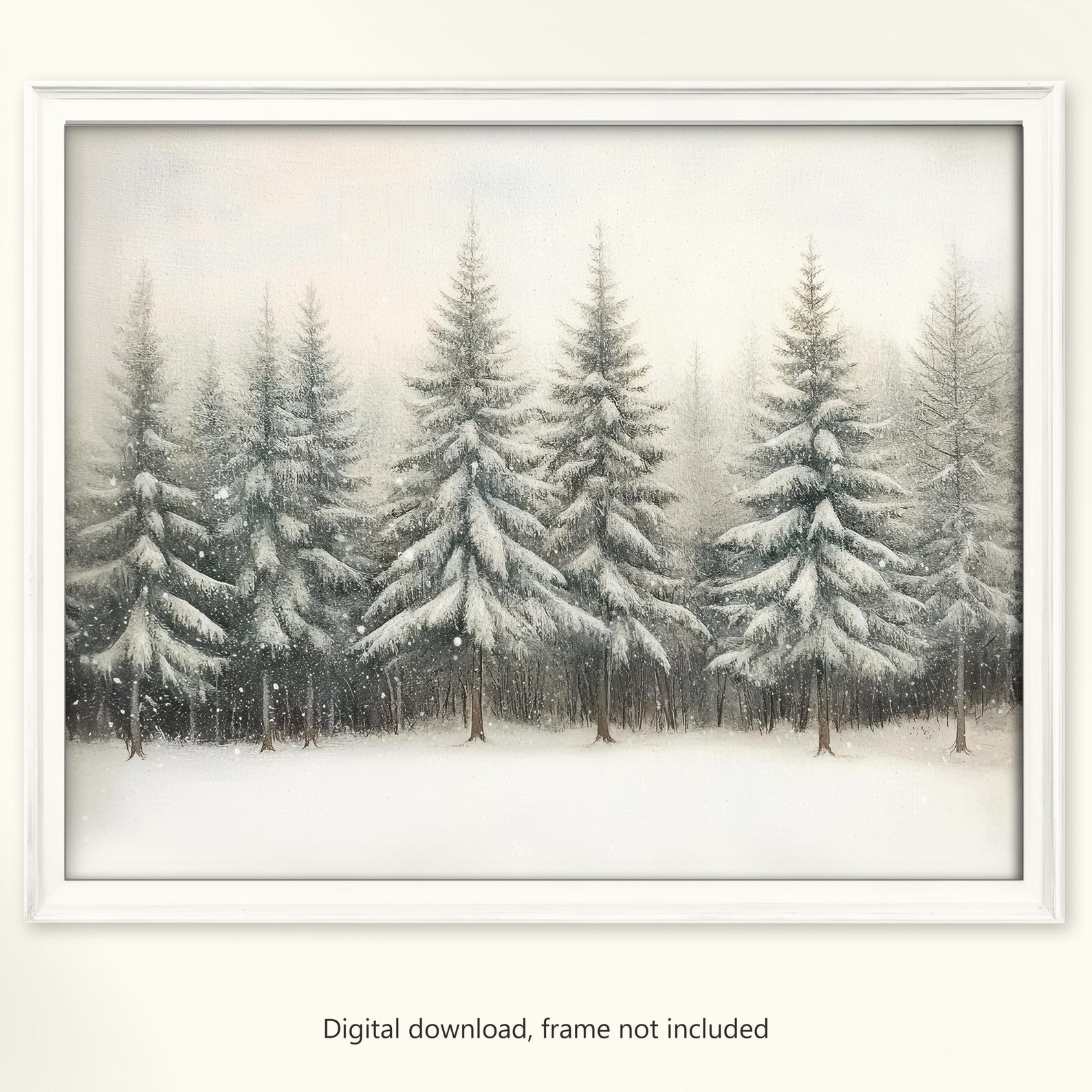 Winter Snowy Pine Tree Digital Art | Snowy Forest Printable Wall Decor ...