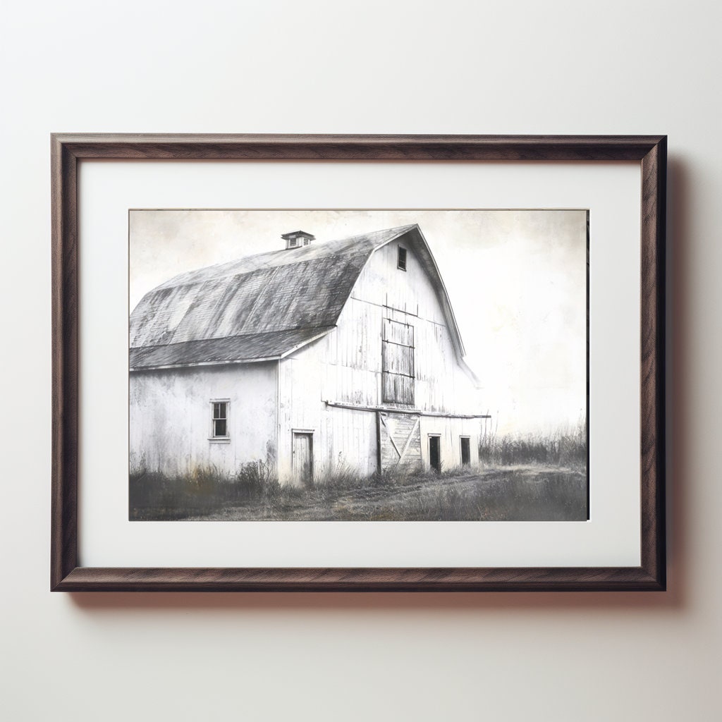 Vintage Rustic Old White Barn, Farmhouse Wall Decor High Quality ...
