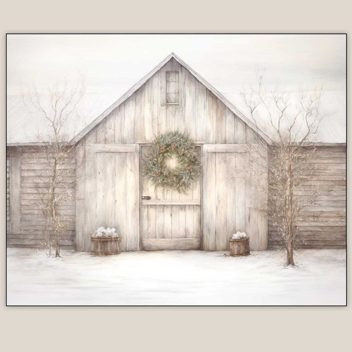 Rustic Christmas Barn Printable Art Winter Holiday Decor Farmhouse ...
