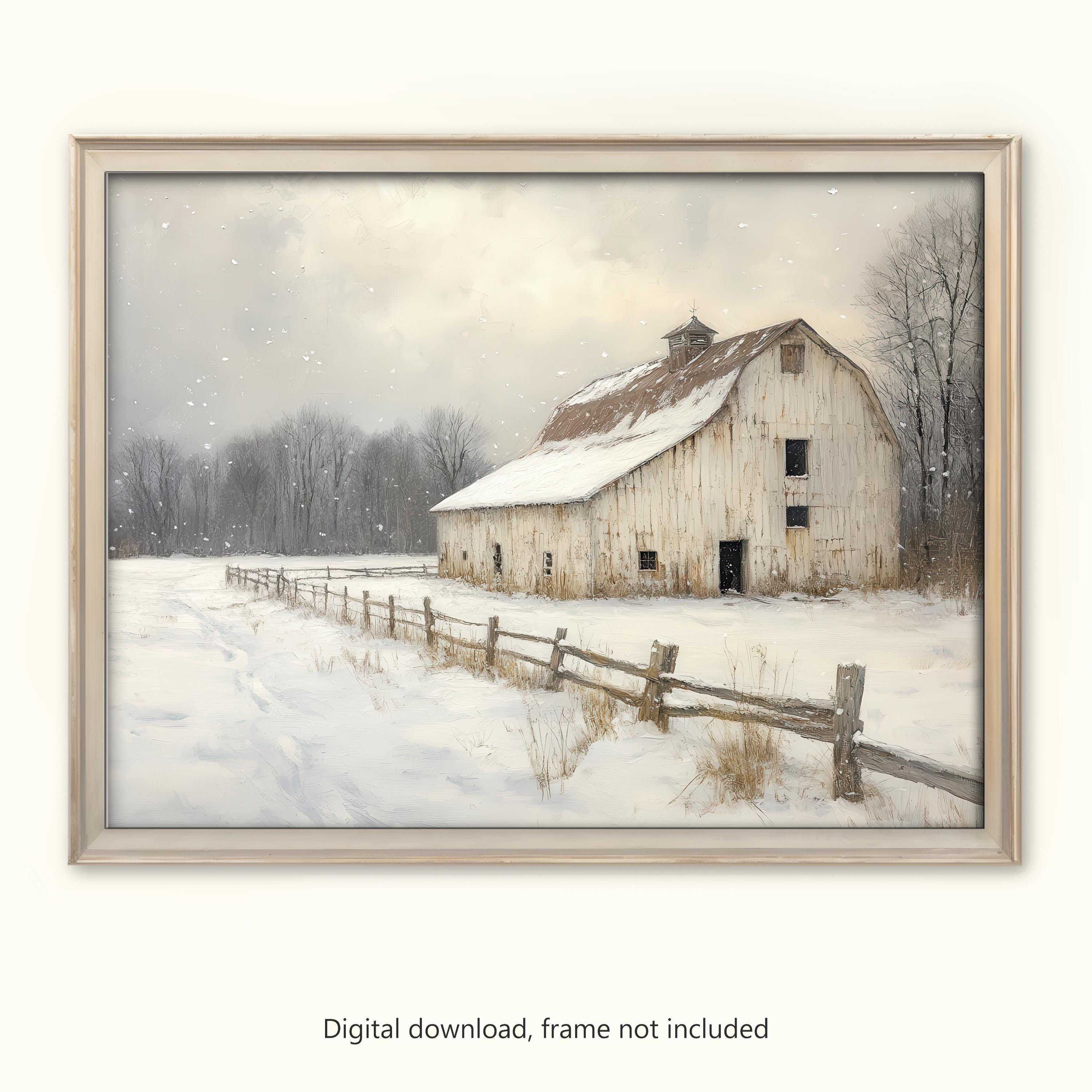 Rustic Snowy Barn Winter Scene | Country Farmhouse Printable Wall Art ...