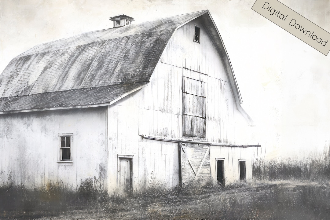 Vintage Rustic Old White Barn, Farmhouse Wall Decor - High Quality ...