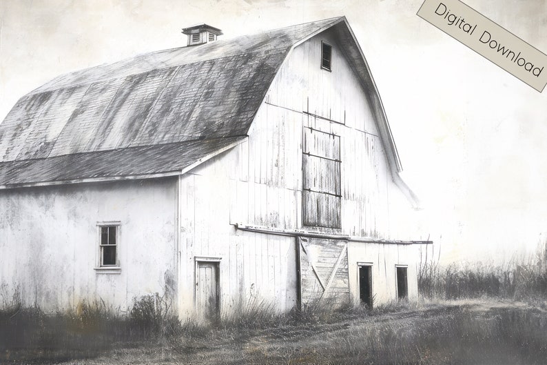 Vintage Rustic Old White Barn, Farmhouse Wall Decor - High Quality ...