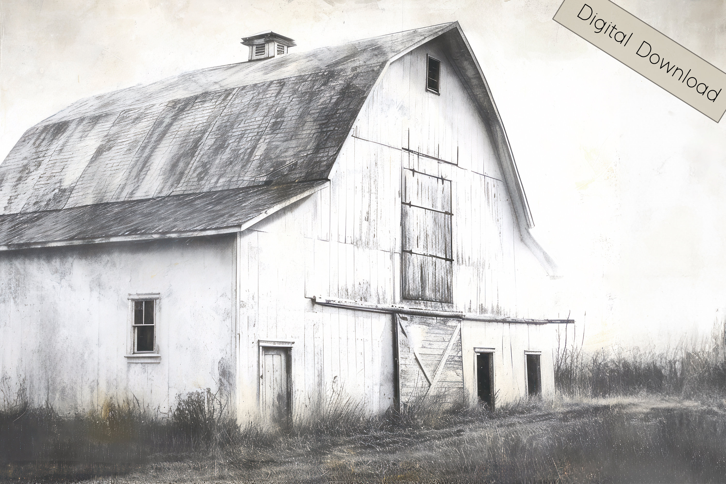 Vintage Rustic Old White Barn, Farmhouse Wall Decor High Quality ...
