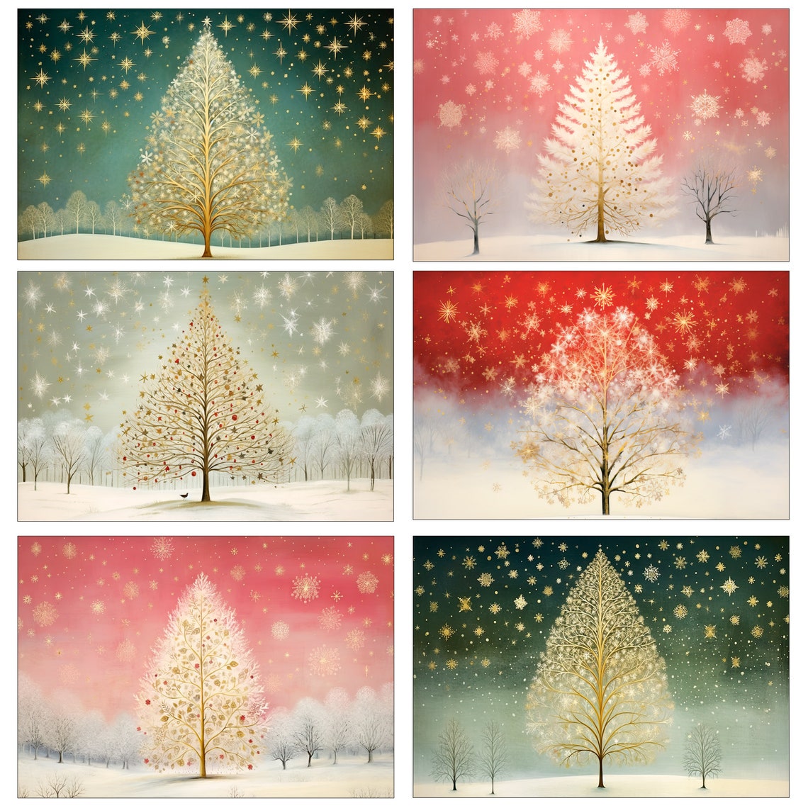HOLIDAY Greeting Card Set Winter Wonderland Trees Blank Note Cards Set ...