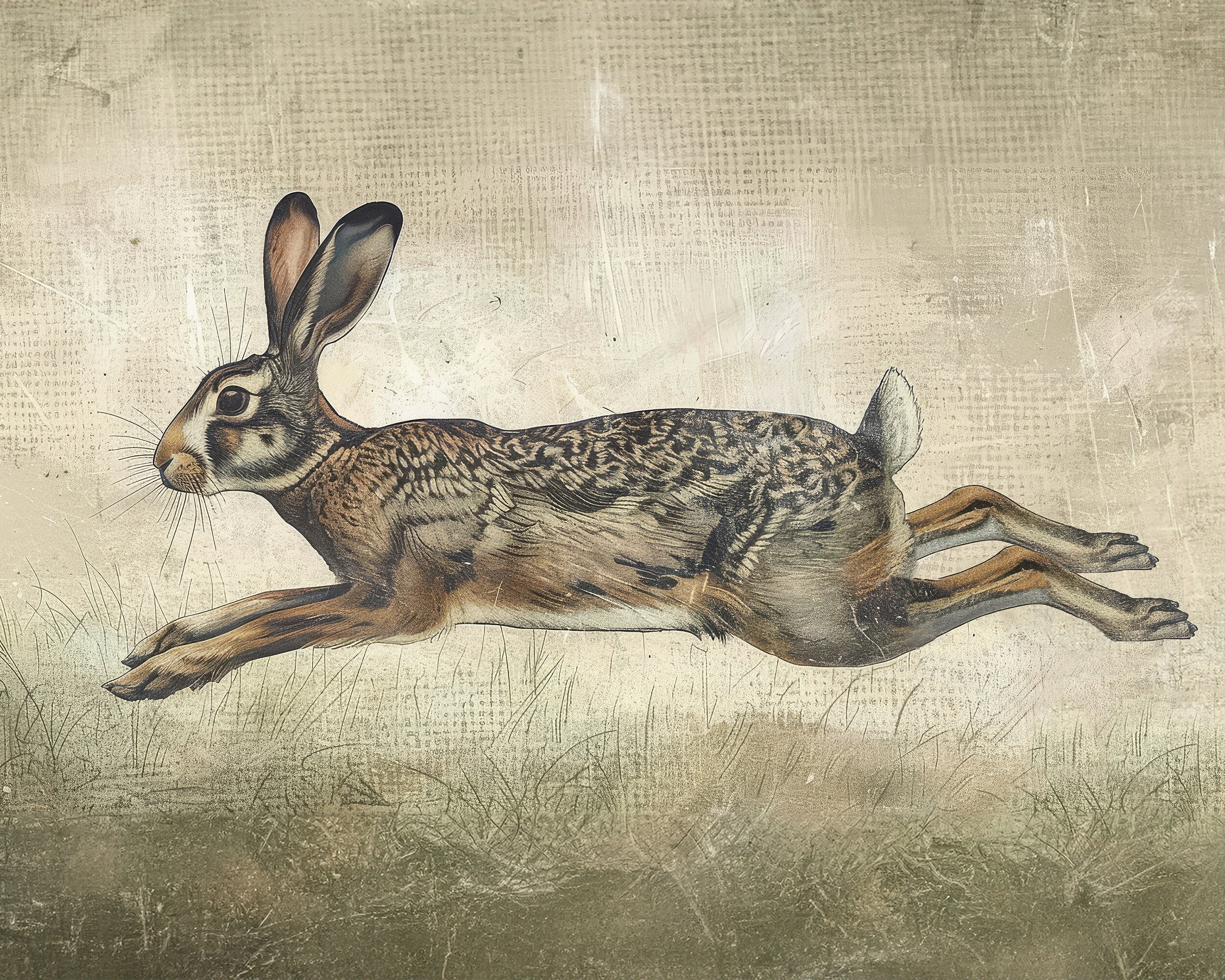 Rabbit Running Art Print Vintage Woodland Leaping Hare Download High ...