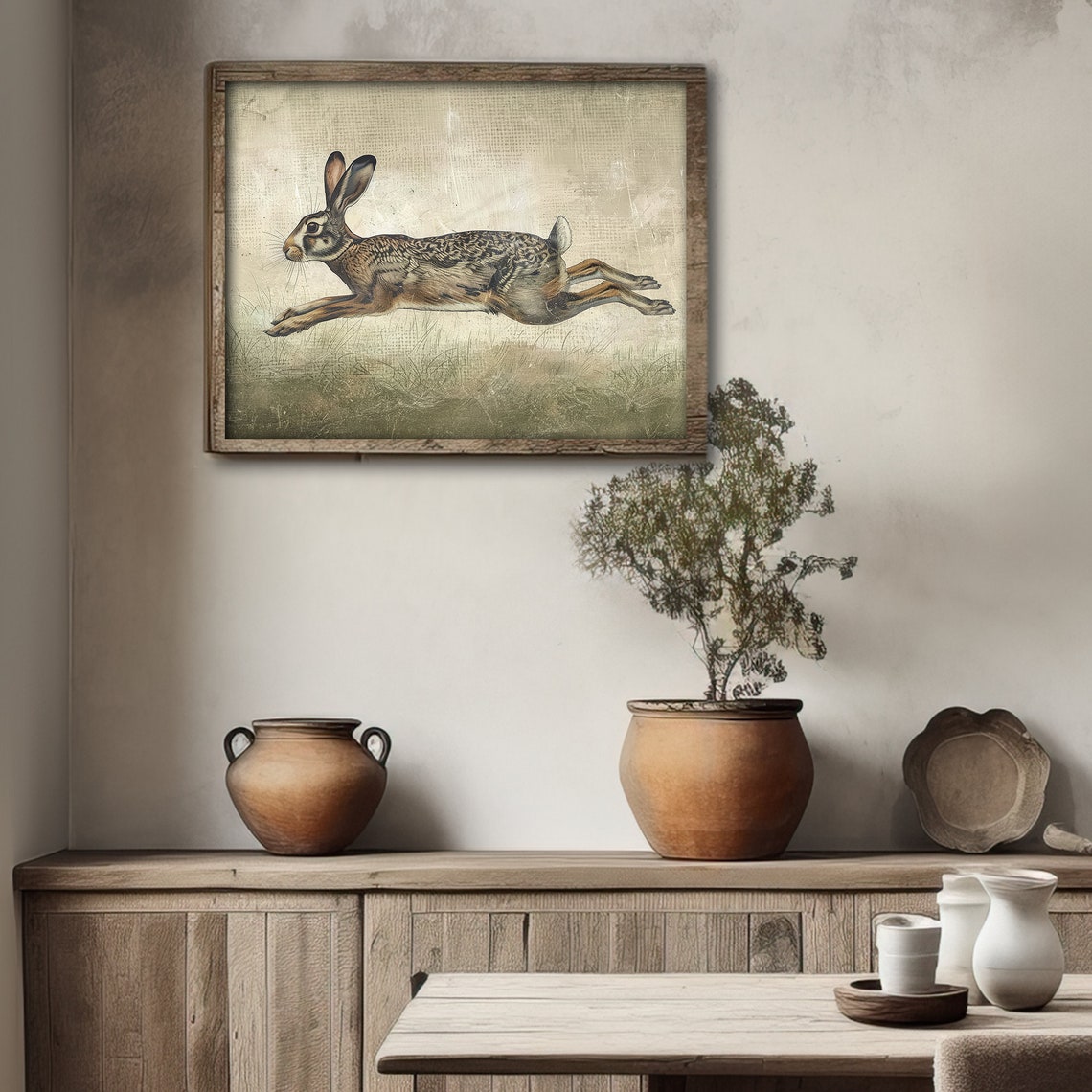 Rabbit Running Art Print - Vintage Woodland Leaping Hare Download ...