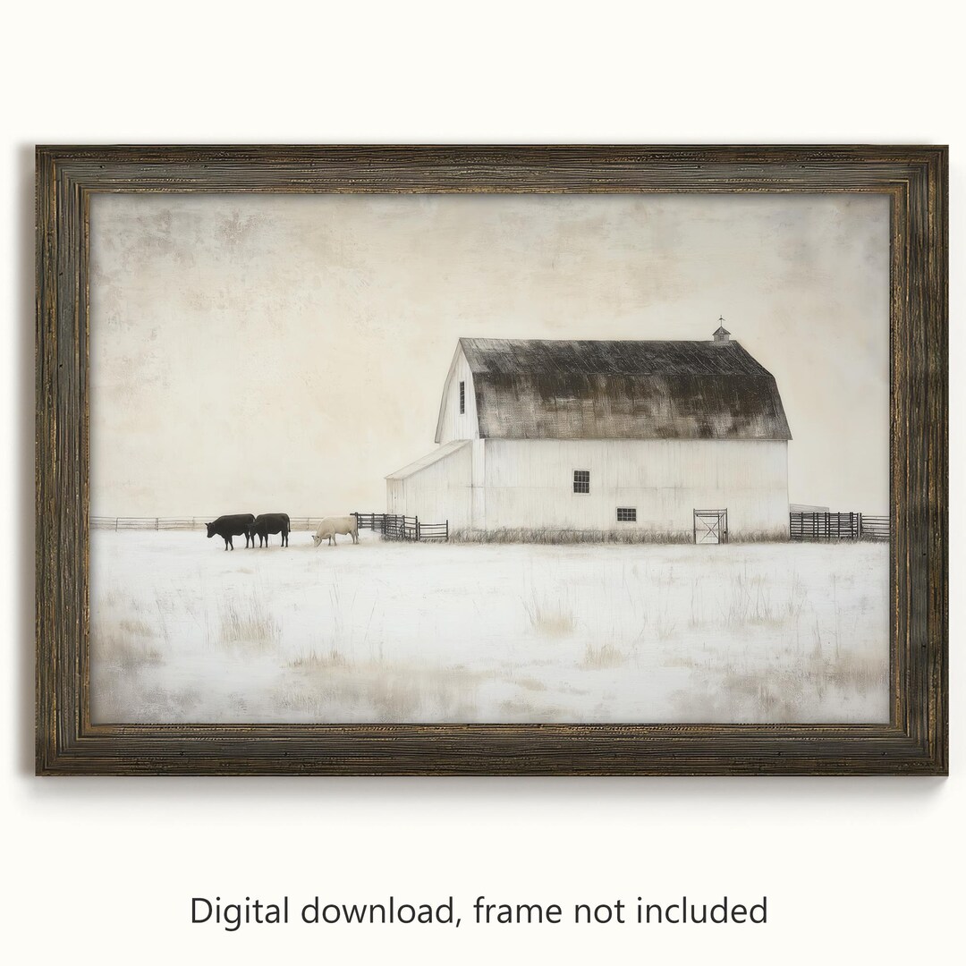 Vintage Barn Printable | Minimal Cow Decor | Farmhouse Sketch Wall Art ...