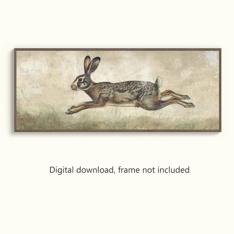 Rabbit Running Art Print - Vintage Woodland Leaping Hare Download ...