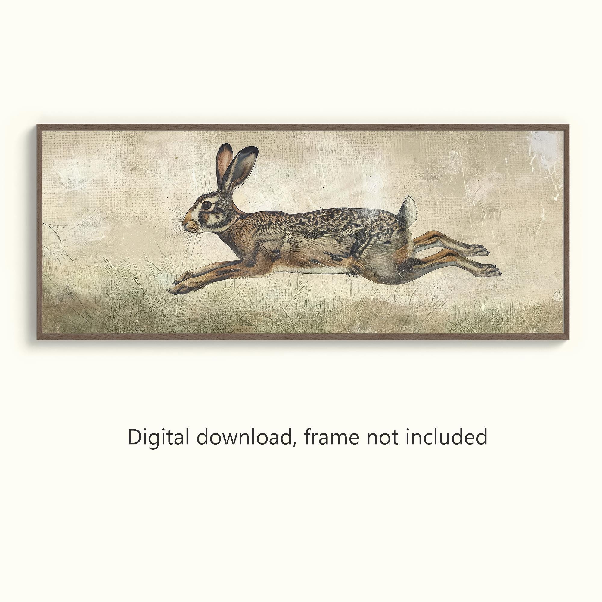 Rabbit Running Art Print - Vintage Woodland Leaping Hare Download ...
