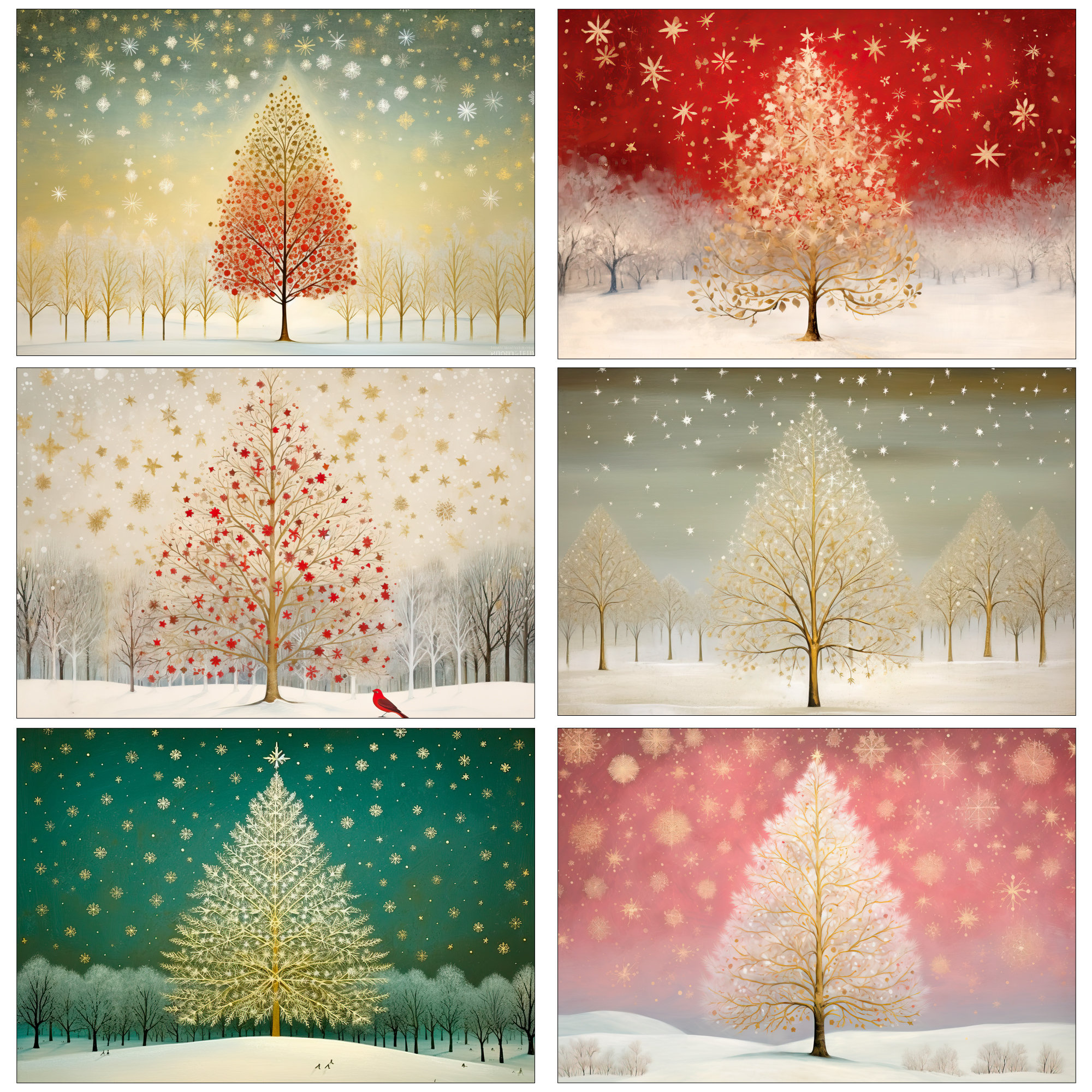 HOLIDAY Greeting Card Set Winter Wonderland Trees Blank Note Cards Set ...