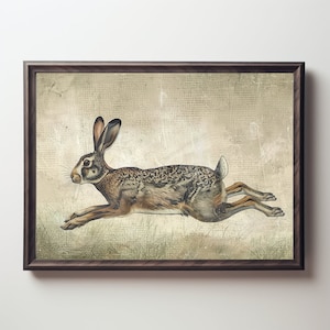 Rabbit Running Art Print - Vintage Woodland Leaping Hare Download ...