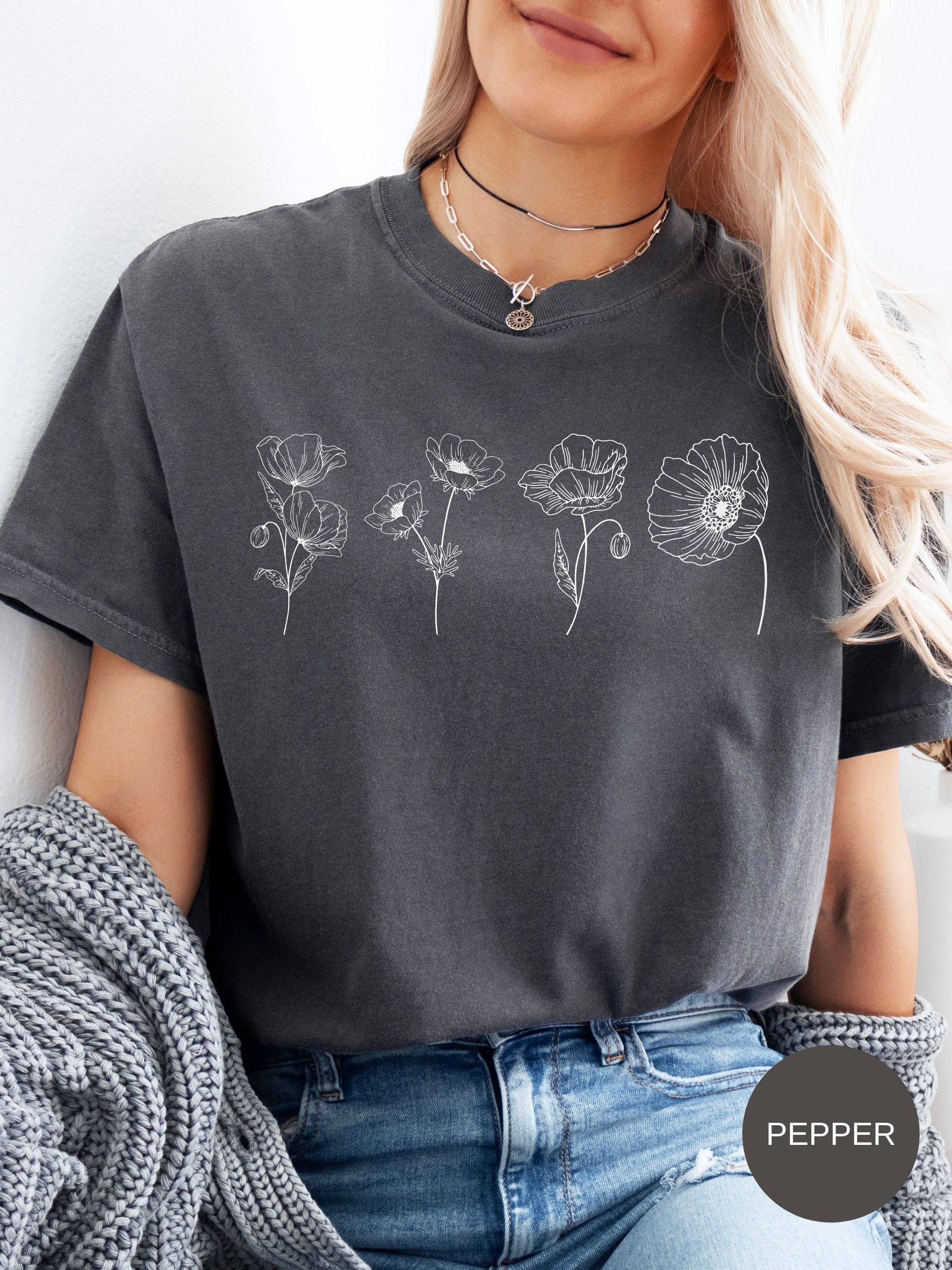 Poppy Flowers T-shirt, Comfort Colors, Wildflower, Shirt for Flower ...
