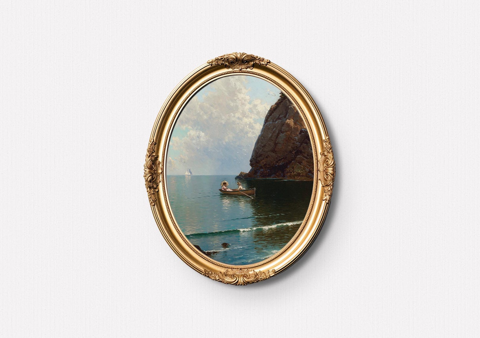 Oval Unframed Art Print, Vintage Coastal Landscape Painting Print ...