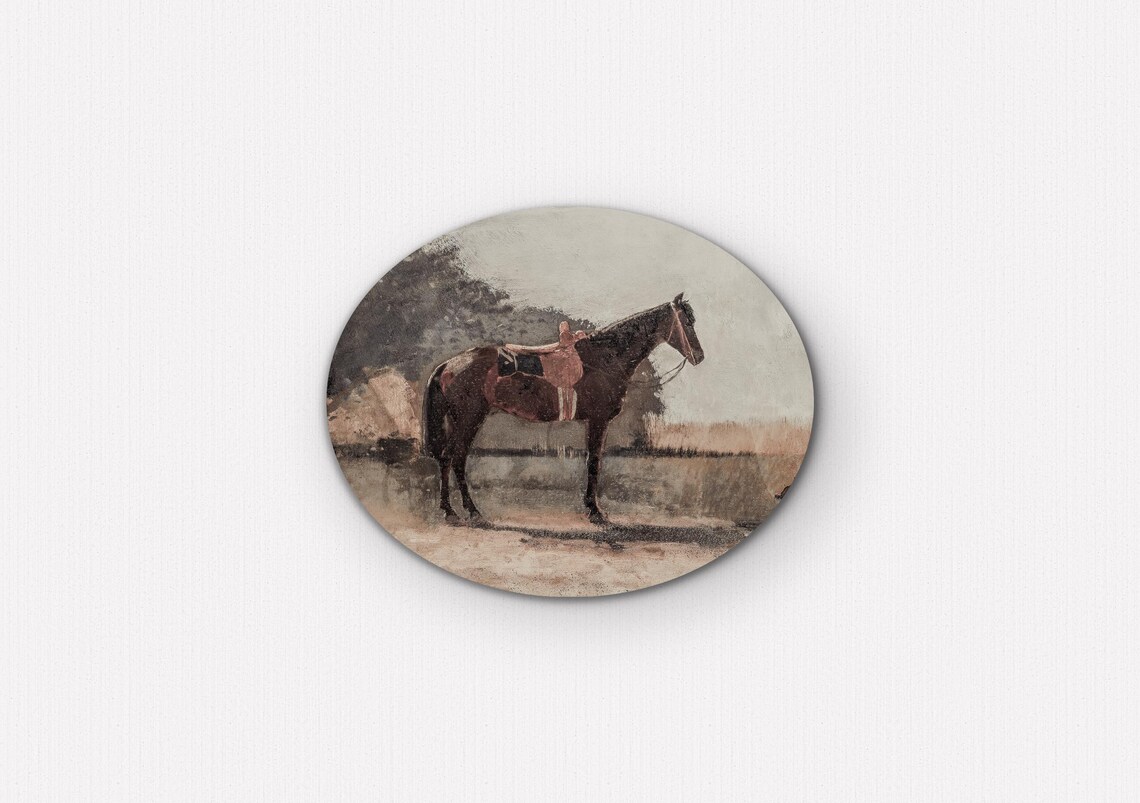 Oval Unframed Art Print, Vintage Horse Painting, Round Art Print ...