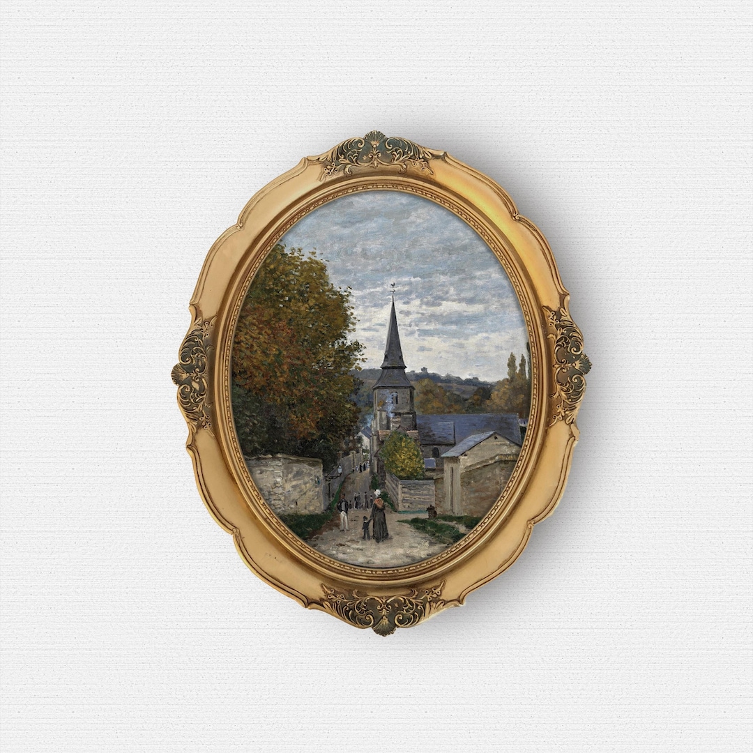 Oval Unframed Art Print, Vintage Church Painting Print, Round Antique ...