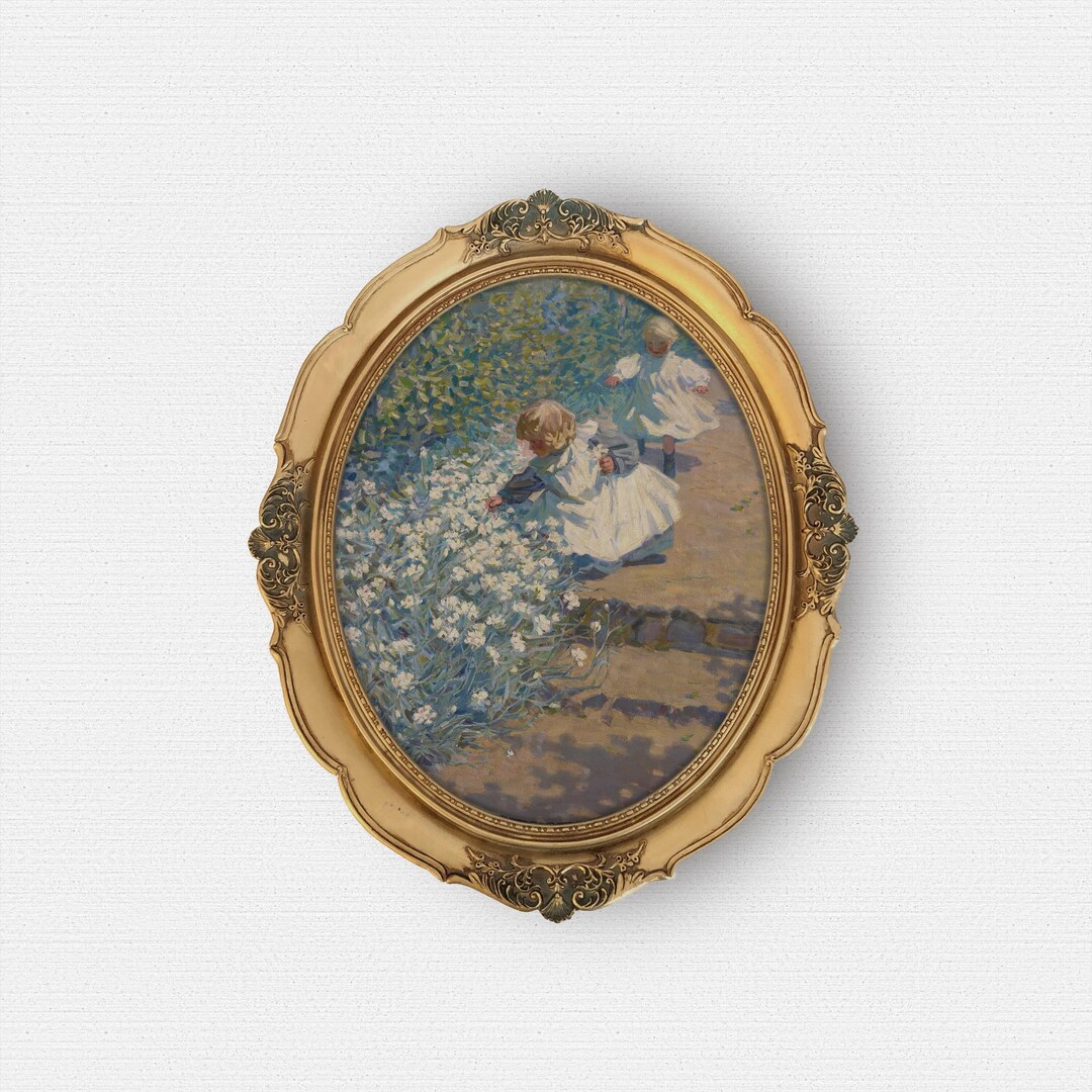 Oval Unframed Art Print, Vintage Children Painting, Round Art Print ...