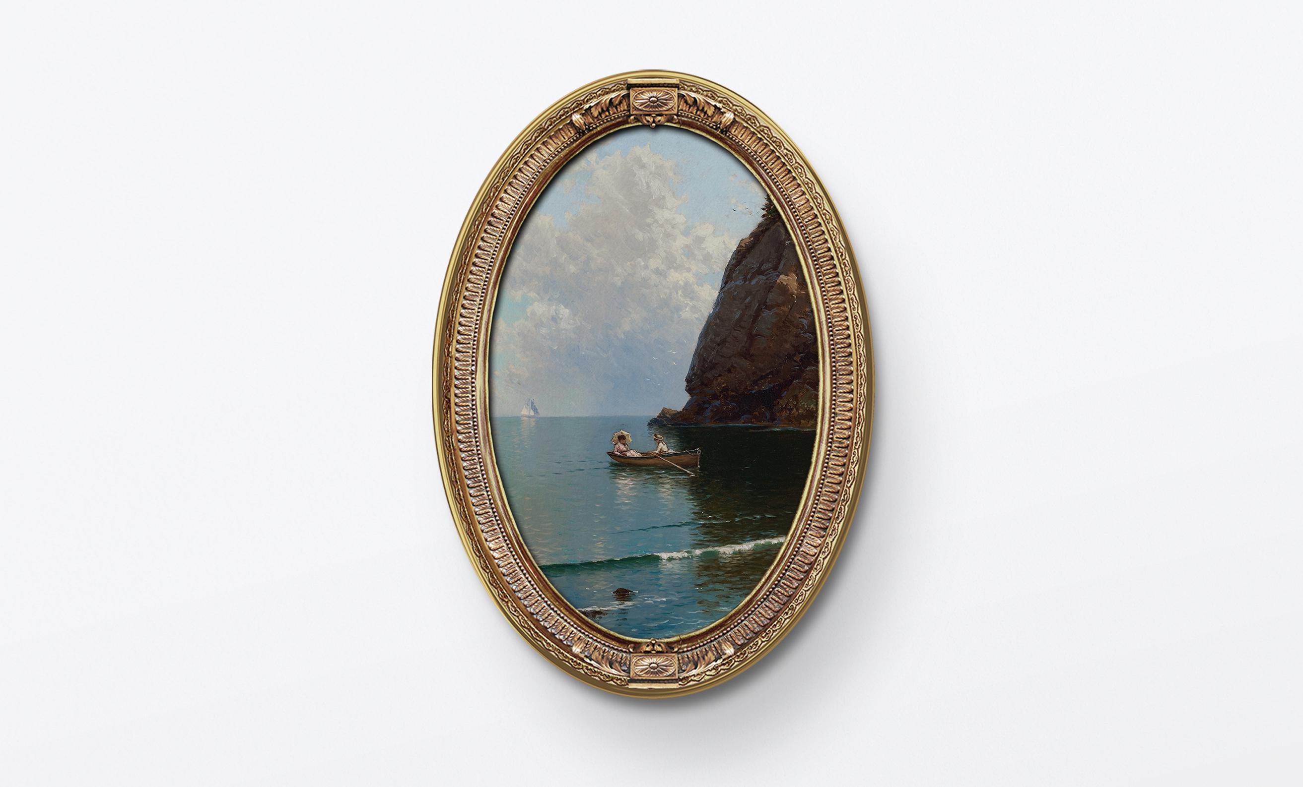 Oval Unframed Art Print, Vintage Coastal Landscape Painting Print ...