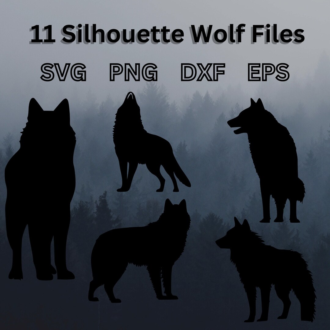 11 archivos de lobo de silueta, paquete de aullidos SVG, perro como ...