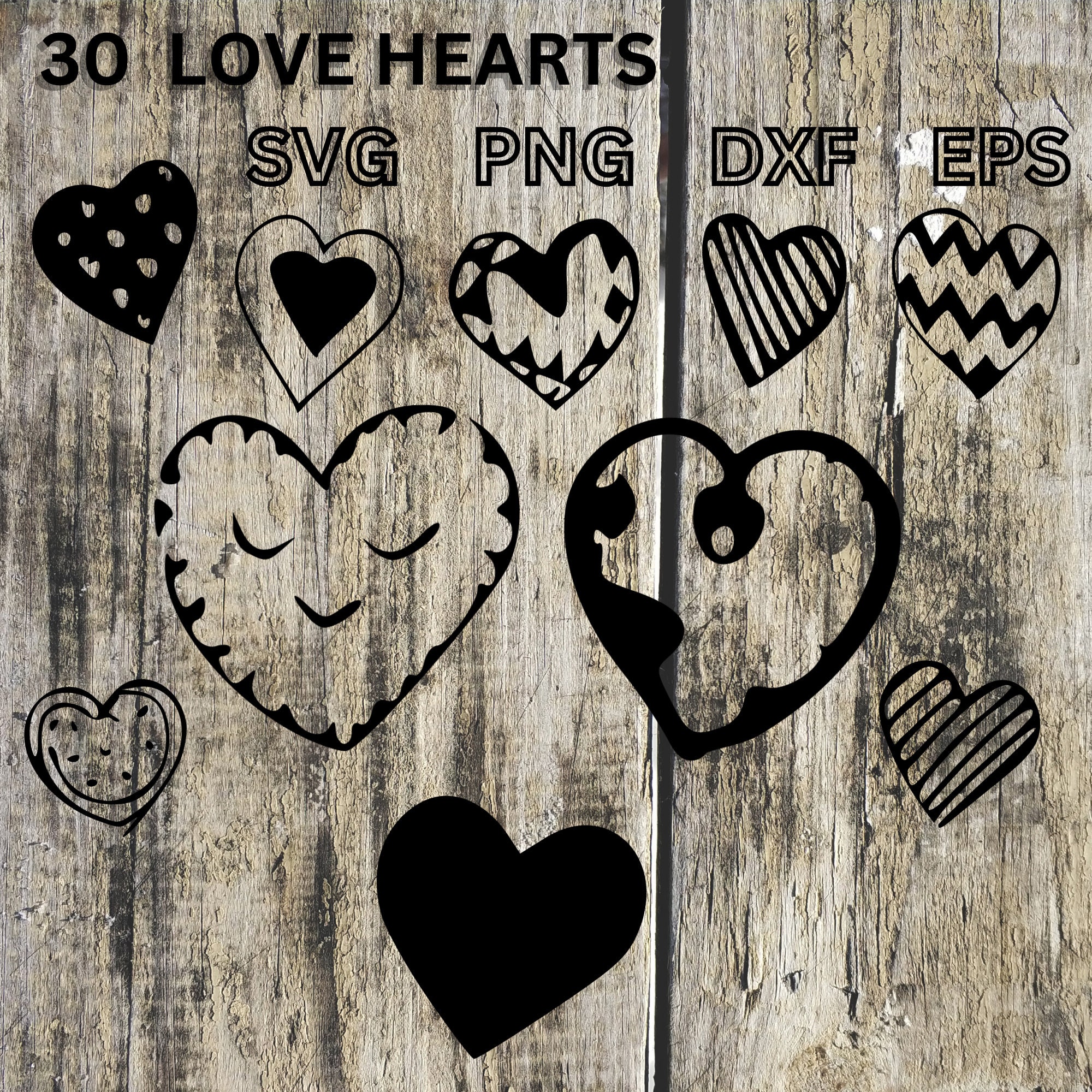 30 Love Heart Files SVG, PNG, Eps, Dxf. Quirky, Loving, Perfect for ...