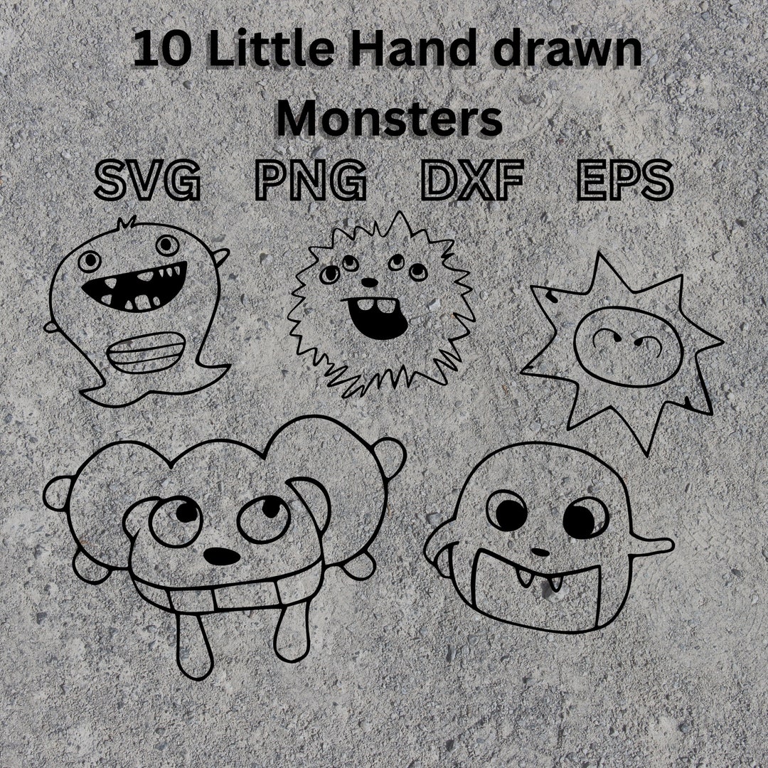 10 Hand Drawn Little MONSTERS Files SVG, PNG, Eps, Dxf. Quirky, Loving ...