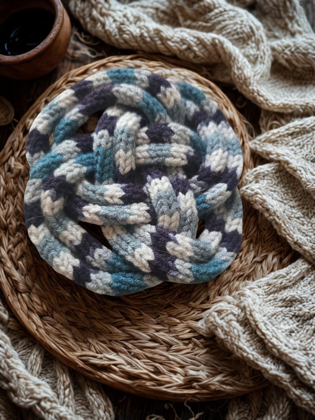 Coaster Set (4) With Cork Backing, French Knot, Round, Square ...