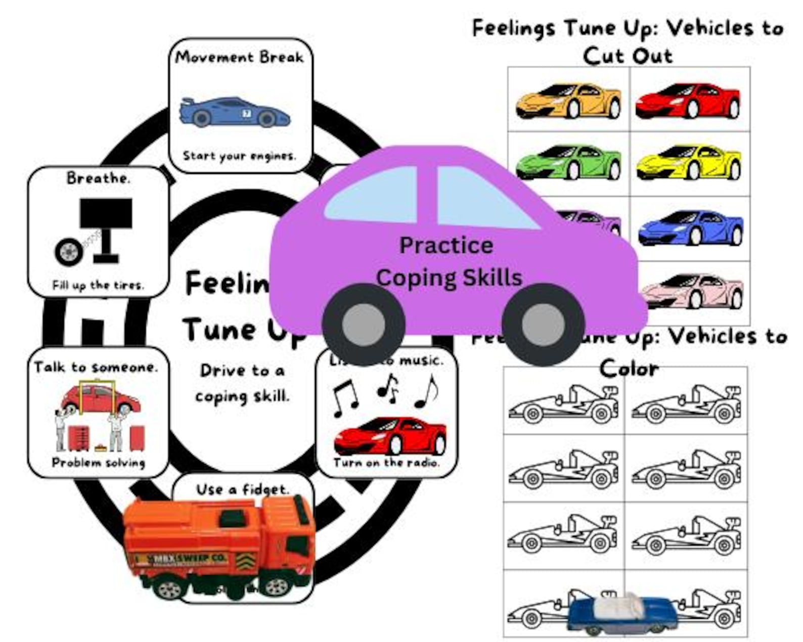 3 Coping Skills Games and Activities With Cars: Identifying Emotions ...