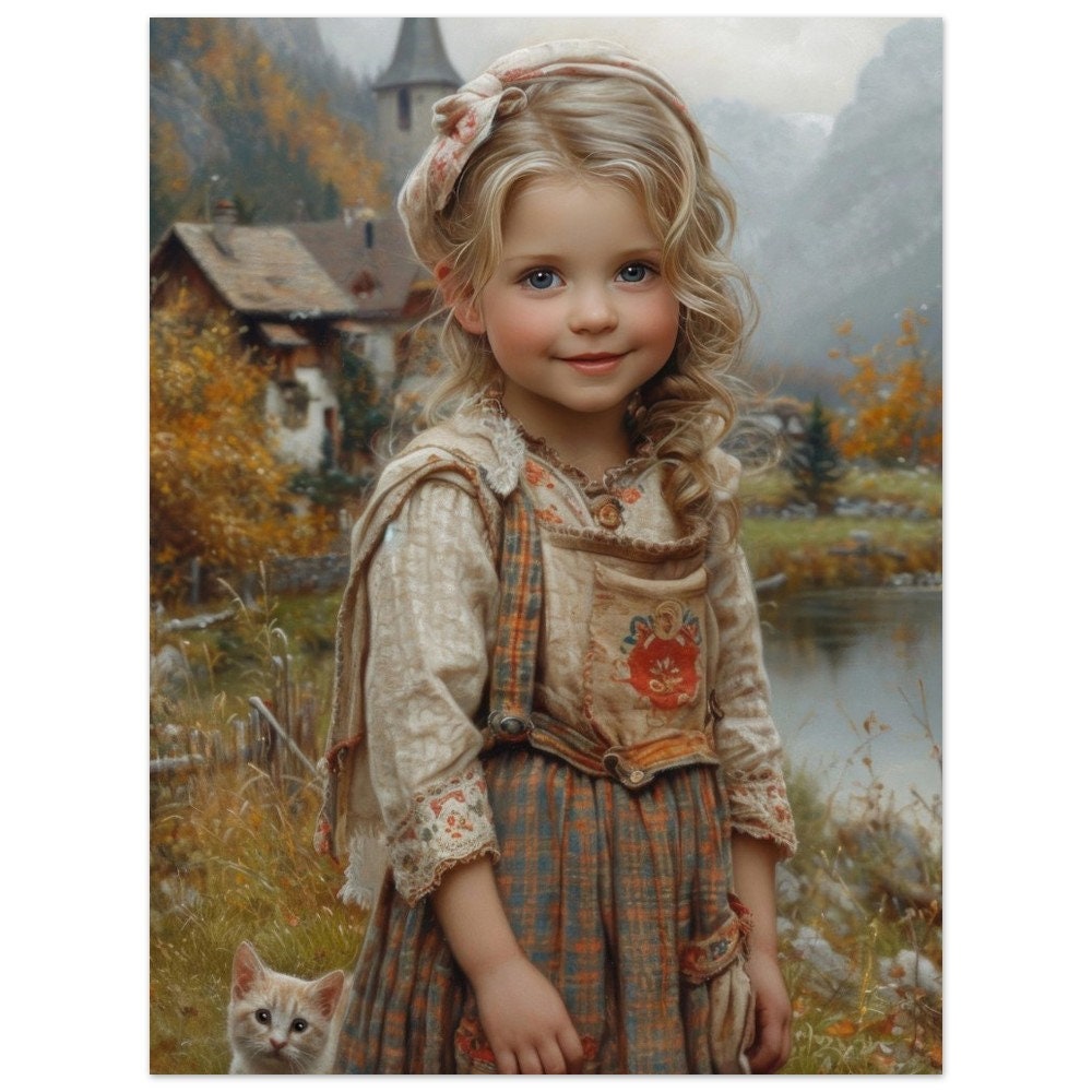 German Girl With Cat Premium Matte Paper Poster Wall Art by Marina Blue ...