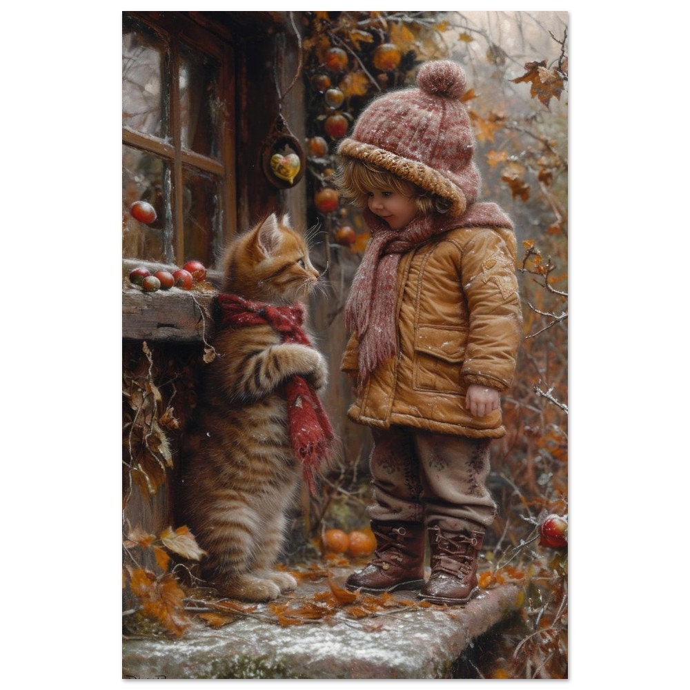 Girl and Cat Premium Matte Paper Poster Wall Art by Marina Blue Studio ...