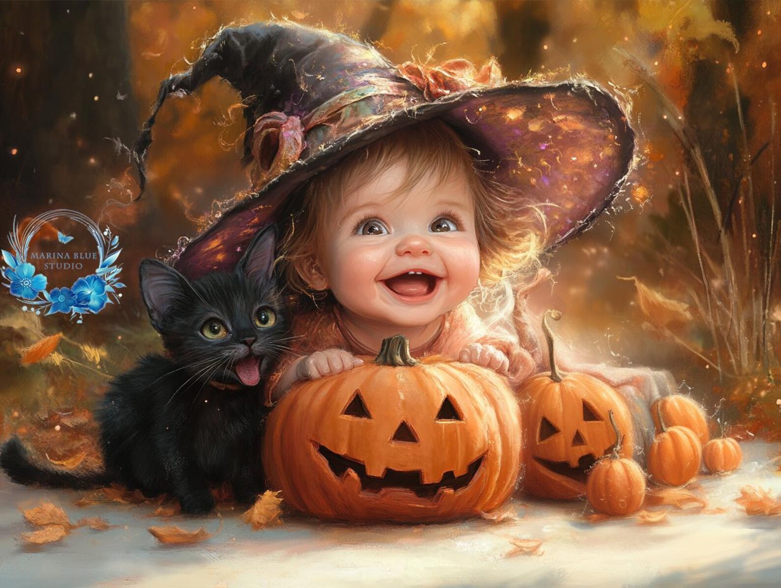 Little Witch Halloween Greeting Cards - Pack of 10, Marina Blue Design ...