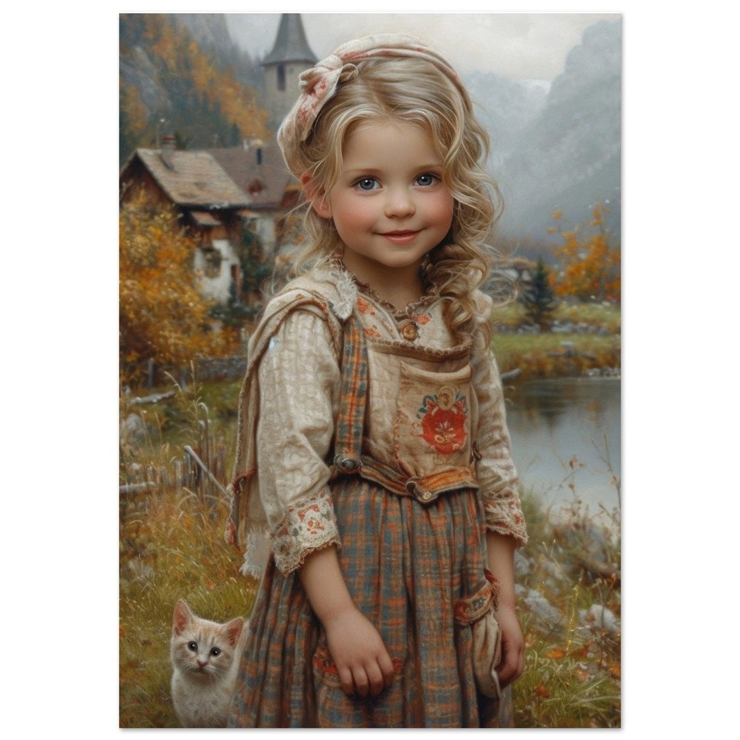 German Girl and Cat Premium Matte Poster - Nostalgic Wall Art - Etsy