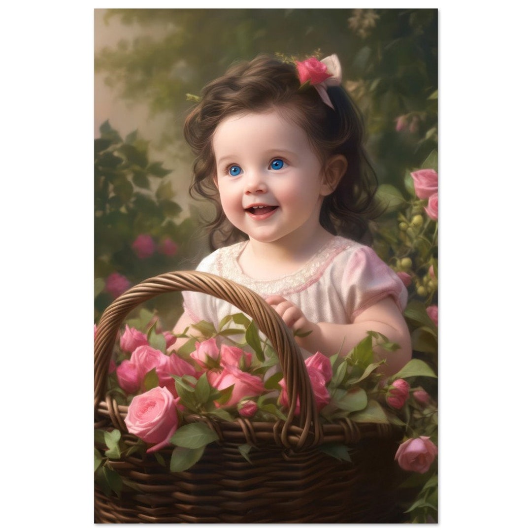 Girl With Pink Roses- Premium Matte Paper Poster Art Work by Marina ...